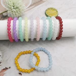 SAMOCO 24Pcs 8mm Beaded Stretch Bracelet Handmade Round Glass Bracelet for Women Multicolor Matte Beads Elastic Bracelet