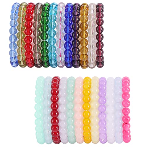 SAMOCO 24Pcs 8mm Beaded Stretch Bracelet Handmade Round Glass Bracelet for Women Multicolor Matte Beads Elastic Bracelet