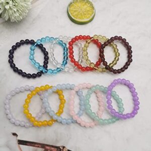 SAMOCO 24Pcs 8mm Beaded Stretch Bracelet Handmade Round Glass Bracelet for Women Multicolor Matte Beads Elastic Bracelet