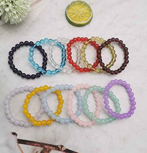 SAMOCO 24Pcs 8mm Beaded Stretch Bracelet Handmade Round Glass Bracelet for Women Multicolor Matte Beads Elastic Bracelet