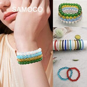 SAMOCO 24Pcs 8mm Beaded Stretch Bracelet Handmade Round Glass Bracelet for Women Multicolor Matte Beads Elastic Bracelet