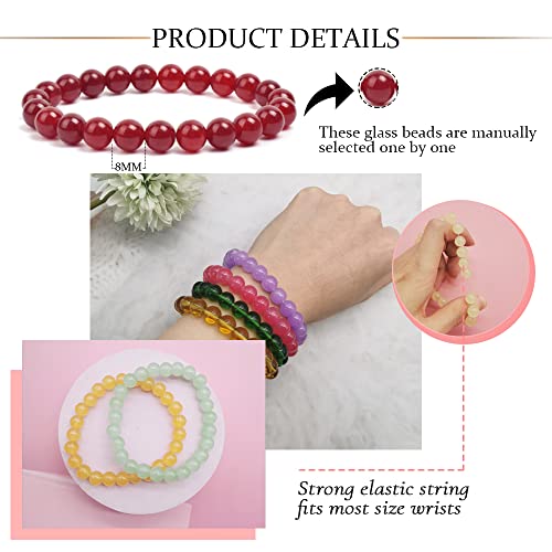 SAMOCO 24Pcs 8mm Beaded Stretch Bracelet Handmade Round Glass Bracelet for Women Multicolor Matte Beads Elastic Bracelet