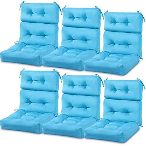 Mixweer 6 Pack Outdoor/Indoor High Back Chair Cushion Waterproof Rocking Chair Pads Tufted Seat/Back Chair Cushion Weather Resistant Adirondack Chair Cushions for Outdoor Patio Furniture (Sky Blue)