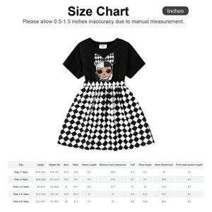 L.O.L. Surprise! Toddler Girls Dresses Plaid Splice A-line Dress Crew Neck Short Sleeve Party Dress Black 3-4 Years