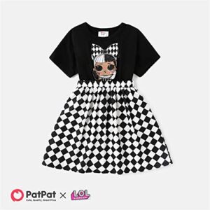 L.O.L. Surprise! Toddler Girls Dresses Plaid Splice A-line Dress Crew Neck Short Sleeve Party Dress Black 3-4 Years