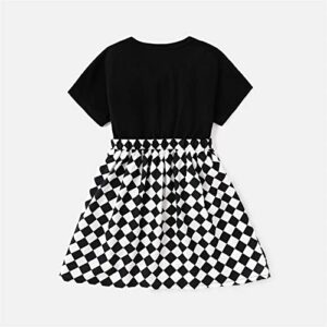 L.O.L. Surprise! Toddler Girls Dresses Plaid Splice A-line Dress Crew Neck Short Sleeve Party Dress Black 3-4 Years