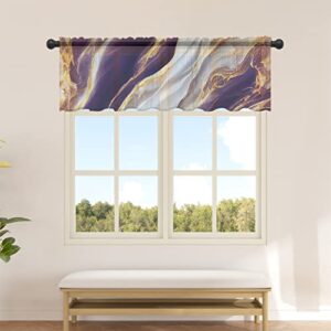 ZOE GARDEN Marble Purple Valance Curtains for Kitchen/Living Room/Bathroom/Bedroom Window, Rod Pocket Small Topper Half Short Window Curtains Voile Sheer Scarf, Abstract Gold White Modern Art 54"x18"