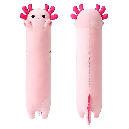 PEACH CAT Pink Long Axolotl Plush Pillow Toy Cute Axolotl Stuffed Animal for Girls and Boys 28"