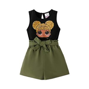 l.o.l. surprise! kids girls sleeveless doll print romper kids elastic waist one piece shorts jumpsuit black 9-10 years