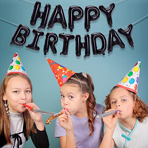 PIGETALE Black Happy Birthday Balloons Banner, 16 Inch Mylar Foil Letters Happy Birthday Sign Bunting Inflatable Reusable 3D Hanging Letter Kit Set for Girls Boys Kids Adults Birthday Decorations