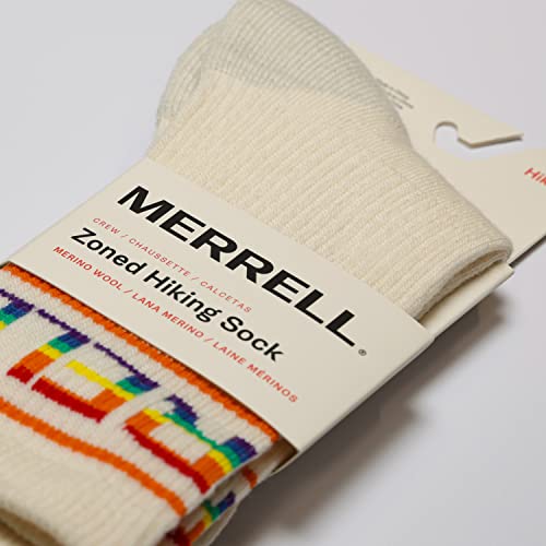 Merrell -men's and -women's Zoned Lightweight Cushion Wool Hiking Crew Socks-1 Pair Pack-Breathable Unisex Arch Support, White Rainbow, Small-Medium