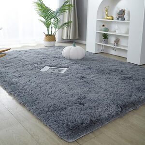 medeunk 8x10 area rugs solid grey super soft fluffy upgrade sponge non-slip no shedding for living room bedroom girls/boys room dorm playroom lounge home decor