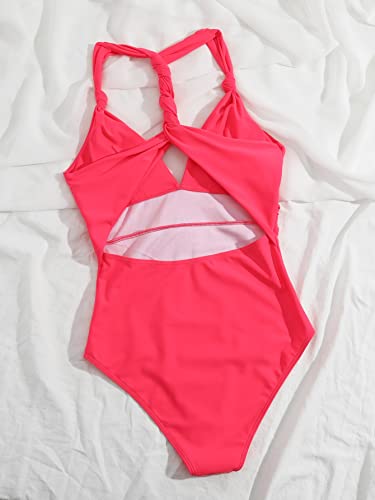 MakeMeChic Women's One Piece Bathing Suit Twist Cut Out One Piece Swimsuit A Watermelon Pink S