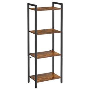 vasagle 4-tier bookshelf, small bookcase, narrow book shelf for small space, 9.4 x 15.7 x 42.1 inches, for living room, office, study, entryway, industrial style, rustic brown and black ulls099b01