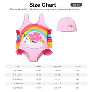 PATPAT Care Bears Baby Girls One Piece Swimsuit Infant Ruffle Trim Swimwear Cute Bear Print Bathing Suit and Cap Light Pink 6-9 Months