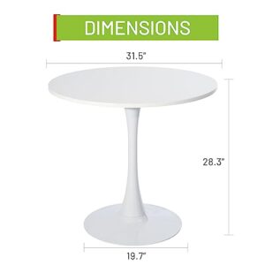 FurnitureR 31.5" Mid-Century Round Dining Table for 2-4 People with Pedestal Base in Tulip Design for Home Office Living Room Kitchen Leisure, White