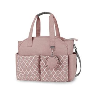 lmbabter diaper bag tote with changing station upgrade multi-function baby bag with adjustable shoulder strap (pink)