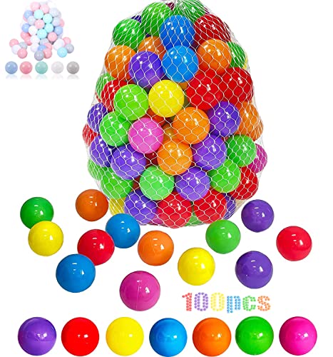 LANGXUN 100pcs Soft Plastic Ball Pit Balls - Plastic Toy Balls for Kids - Ideal Baby Toddler Ball Pit, Ball Pit Play Tent, Baby Pool Water Toys, Kiddie Pool, Party Decoration, Photo Booth Props