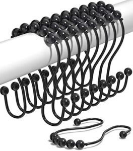 black shower curtain hooks rust proof (set of 12) - stainless steel black shower curtain rings - balance sliding roller balls for easy glide & install - black shower hooks for shower curtain (black)