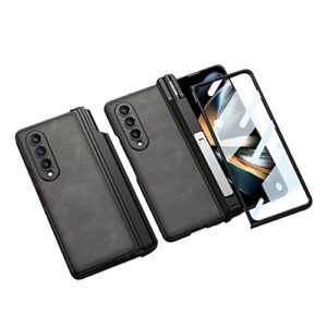 BAILI Samsung Galaxy Z Fold4 Leather Case with S Pen Holder & Screen Protector,Integrated Shell and Membrane Galaxy Z Fold4 Case,360° All-Inclusive Cover Attached Kickstand for Galaxy Z Fold 4 Grey