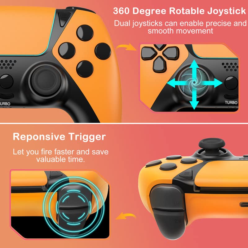 TOPAD Ymir Control for PS4 Controller,Elite Game Remote for Playstation 4 Controller with Turbo/Programming Function/Precise Joystick/Vibration,2023 New Orange Wireless Gamepad for PS4/Slim/Steam/PC