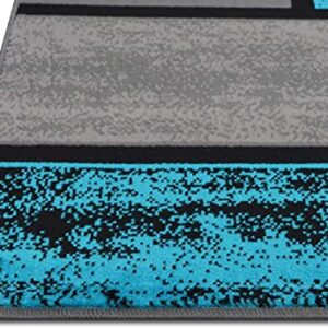 Modern Contemporary Boxes Design Soft Indoor Area Rug Blue Carpet (7’ 8” X 10’ 8”)