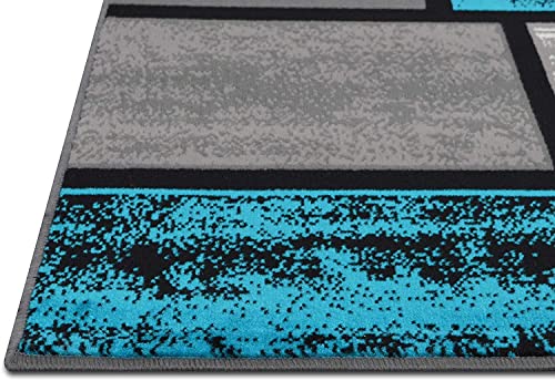 Modern Contemporary Boxes Design Soft Indoor Area Rug Blue Carpet (7’ 8” X 10’ 8”)