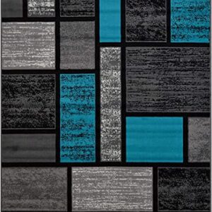 Modern Contemporary Boxes Design Soft Indoor Area Rug Blue Carpet (7’ 8” X 10’ 8”)