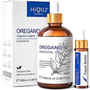 hiqili oregano essential oil (100ml), 100% pure natural organic oregano oil for diffuser, skin care, body, cleaning - 3.38 fl oz