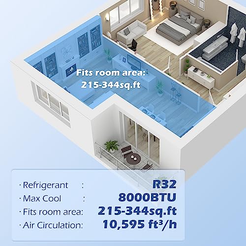 HOMCOM 8,000 BTU Portable Air Conditioners with Remote, for Rooms Up to 344 Sq. Ft., Cool Dehumidifier Fan 3-in-1 Portable AC Unit with Window Kits, White