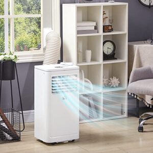 HOMCOM 8,000 BTU Portable Air Conditioners with Remote, for Rooms Up to 344 Sq. Ft., Cool Dehumidifier Fan 3-in-1 Portable AC Unit with Window Kits, White