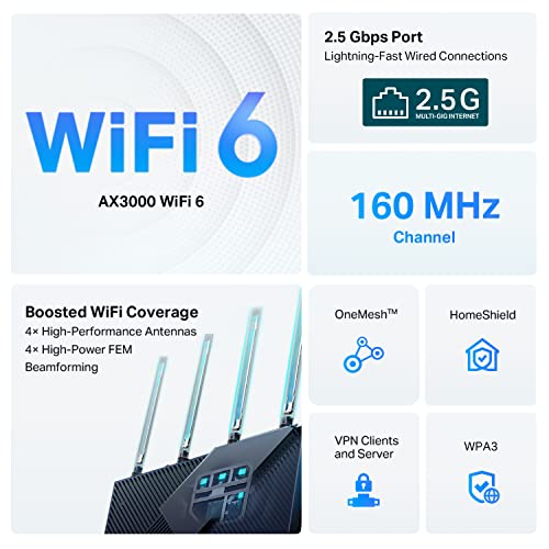 Certified Refurbished TP-Link AX3000 WiFi 6 Router (Archer AX55 Pro) - Multi Gigabit Wireless Internet Router, 1 x 2.5 Gbps Port, VPN Router, OFDMA, MU-MIMO, WPA3, Compatible with Alexa (Renewed)