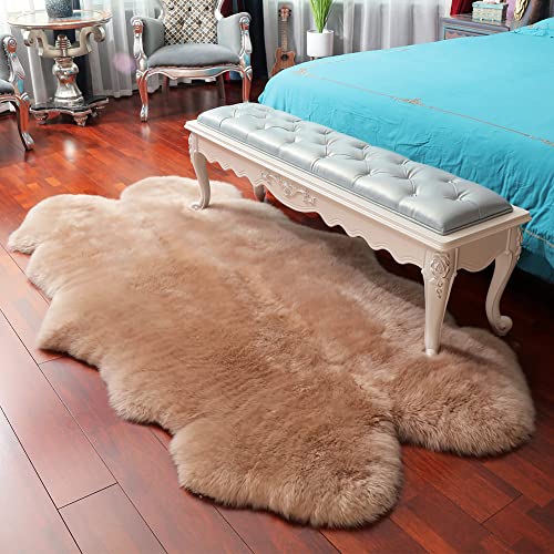 LLB Genuine Sheepskin Area Rug Wool Rug Fur Carpet Fluffy Shaggy Fur Rug for Living Room Kids Bedroom Real Sheepskin Throw Lambskin Rugs Sofa Mat Chair Seat Covers (Tan, 4 x 6 ft Sheepskin)