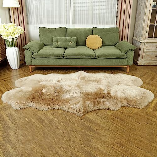 LLB Genuine Sheepskin Area Rug Wool Rug Fur Carpet Fluffy Shaggy Fur Rug for Living Room Kids Bedroom Real Sheepskin Throw Lambskin Rugs Sofa Mat Chair Seat Covers (Tan, 4 x 6 ft Sheepskin)