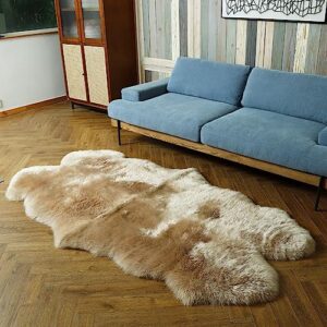 LLB Genuine Sheepskin Area Rug Wool Rug Fur Carpet Fluffy Shaggy Fur Rug for Living Room Kids Bedroom Real Sheepskin Throw Lambskin Rugs Sofa Mat Chair Seat Covers (Tan, 4 x 6 ft Sheepskin)