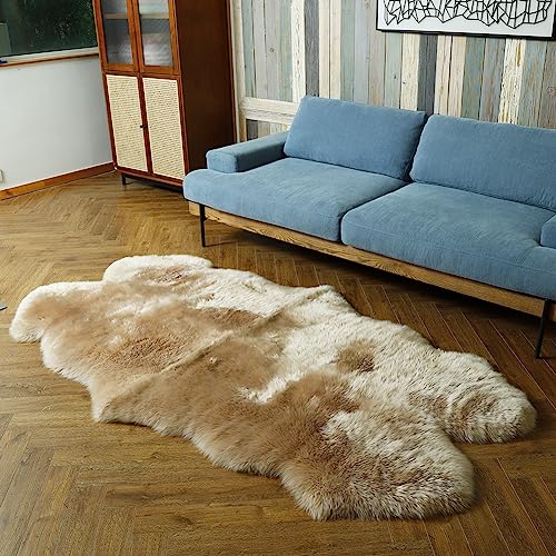 LLB Genuine Sheepskin Area Rug Wool Rug Fur Carpet Fluffy Shaggy Fur Rug for Living Room Kids Bedroom Real Sheepskin Throw Lambskin Rugs Sofa Mat Chair Seat Covers (Tan, 4 x 6 ft Sheepskin)