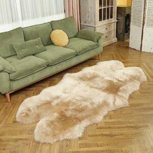 LLB Genuine Sheepskin Area Rug Wool Rug Fur Carpet Fluffy Shaggy Fur Rug for Living Room Kids Bedroom Real Sheepskin Throw Lambskin Rugs Sofa Mat Chair Seat Covers (Tan, 4 x 6 ft Sheepskin)