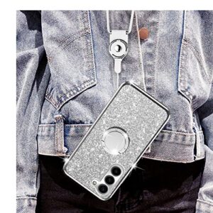 Phone Case for Galaxy S23 Plus (6.6-inch), for Samsung Galaxy S23 Plus 5G Case with Ring Kickstand Lanyard Bumper Shockproof Protection Case Cute Soft TPU Glitter Cover for Girls Women Men - Silver