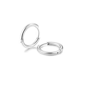 small silver unisex cartilage hoop earrings,316l surgical stainess steel huggie hoop earrings for helix tragus cartilge lobes hinged sleeper earrings for men women(9mm, silver)