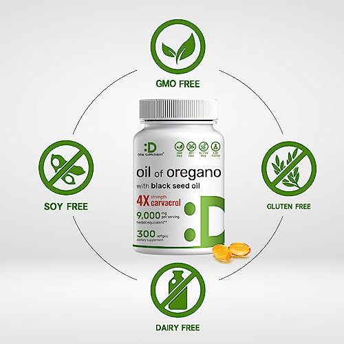 DEAL SUPPLEMENT Oil of Oregano Softgels with Black Seed Oil, 9,000mg Per Serving, 300 Count – 30:1 Extract, Active Carvacrol & Thymoquinone – Antioxidant Immune Health Support – Plant Based, Non-GMO