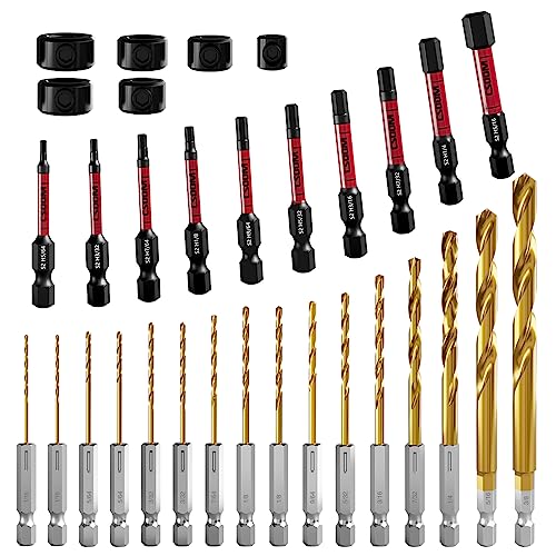 CSOOM 16pcs Twist Drill Bits with 10pcs Impact Magnetic Philips Bits and 6 Piece Drill Locators Set, Made of S2 Alloy Steel, Ideal for Drilling in Metal, Steel, Plastic, Stainless Steel etc