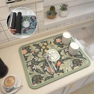 Fantasy Style Draining Mat,Mat Dishes Draining Mat, Silicone Floral Plates Dish Drying Mat,Kitchen Absorbent Dish Draining Mat (F)