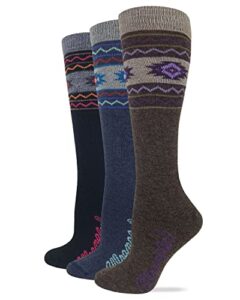 wrangler ladies lightweight merino wool blend aztec knee high boot socks 3 pair (assorted)