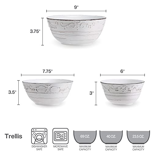 Pfaltzgraff Trellis Serving Bowls, Set of 3, White