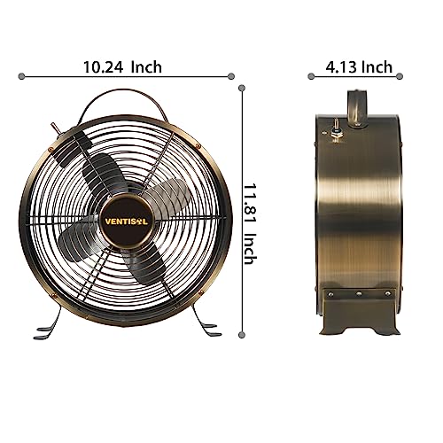 VENTISOL 10 Inch Retro Portable Table Fan, Metal Decorative Drum Fan,Quiet 2 Speeds for Home,Bedroom,Office, Dorm Rooms, c