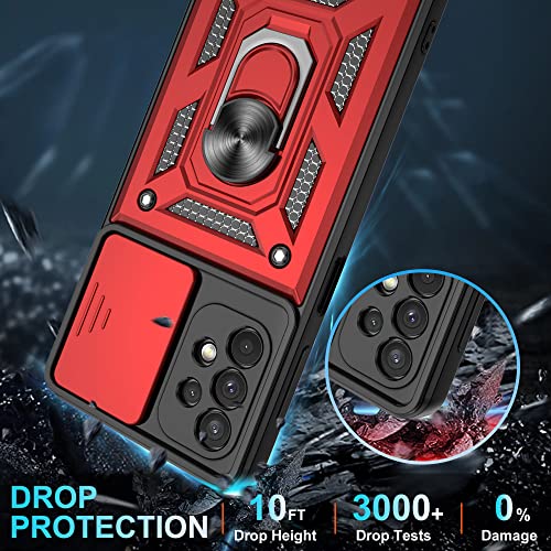 Galaxy A32 5G Case, Samsung Galaxy A32 5G Case with HD Screen Protector, Heavy Duty Shockproof Phone Cover with Magnetic Kickstand Ring for Galaxy A32 5G, Red