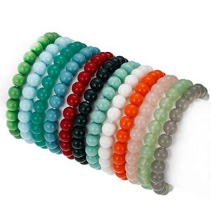 bomail 12pcs 8mm beaded stretch bracelet handmade round glass bracelet for women multicolor matte beads elastic bracelet gifts