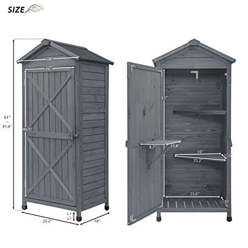 RUNWON 2x1.5Ft Outdoor Wooden Storage Sheds with Door, Waterproof Garden Storage Tool Shed for Backyard Garden Patio Lawn