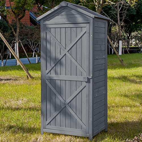 RUNWON 2x1.5Ft Outdoor Wooden Storage Sheds with Door, Waterproof Garden Storage Tool Shed for Backyard Garden Patio Lawn