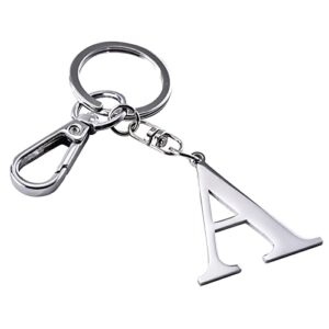 hongeely initial letter key chain silver for men women bright 304 stainless steel alphabet keychain ring for girls boys (silver letter a)